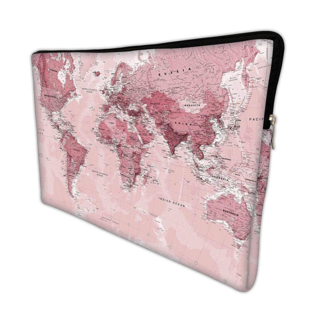 Capa para Notebook em Neoprene – CN – 15.6 Polegadas – Mapa Mundi Rosa - Case Notebook